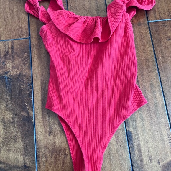 Tops Red Frilly Bodysuit Poshmark